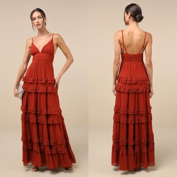 Lulus | Dresses | Lulus Lavish Perfection Rust Orange Ruffled Tiered ...